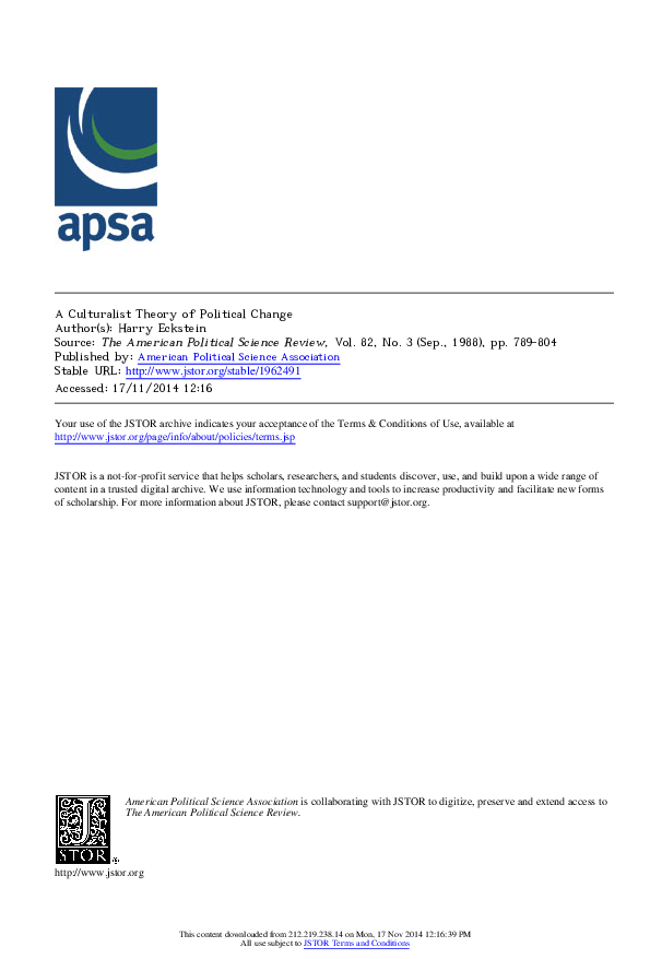 (PDF) A Culturalist Theory of Political Change Author(s): Harry