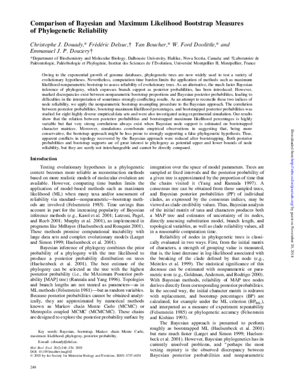 Pdf Comparison Of Bayesian And Maximum Likelihood Bootstrap Measures