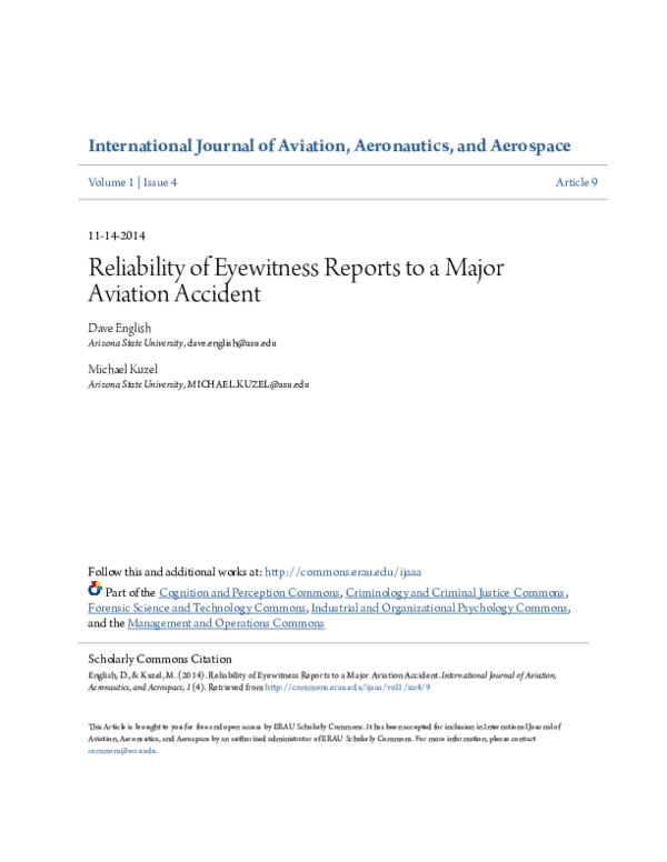 (PDF) Reliability of eyewitness reports to a major aviation accident