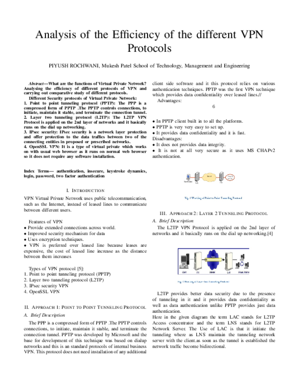 (PDF) Analysis of the Efficiency of the different VPN Protocols