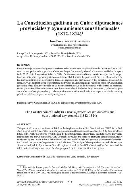 (PDF) La Constitución gaditana en Cuba: diputaciones provinciales y ...