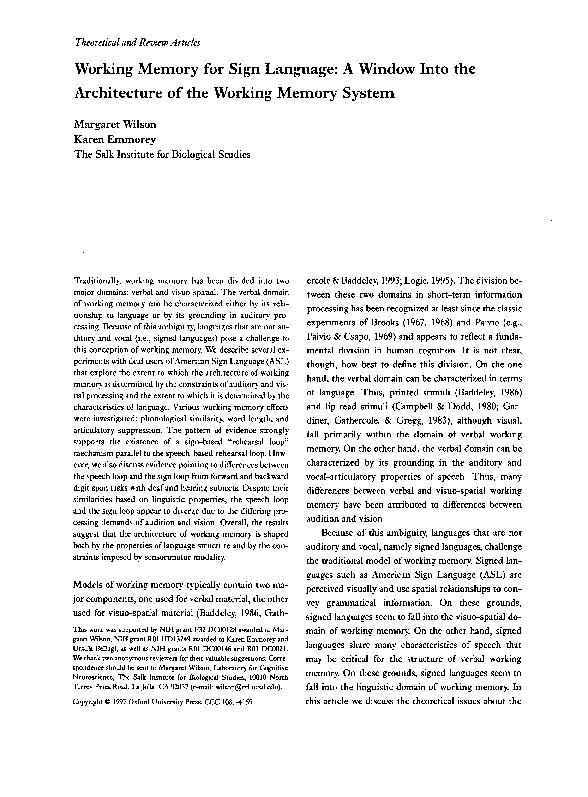 Working memory for sign language: A window into the architecture of ...