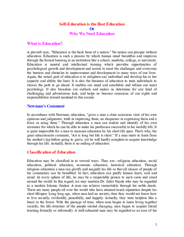 (DOC) Self-Education is the Best Education Or Why We Need Education