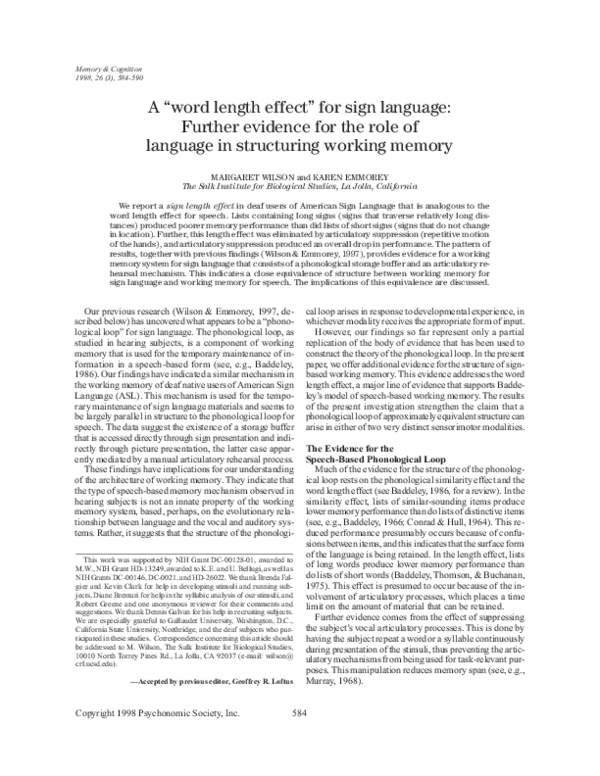 A “word length effect” for sign language: Further evidence on the role ...