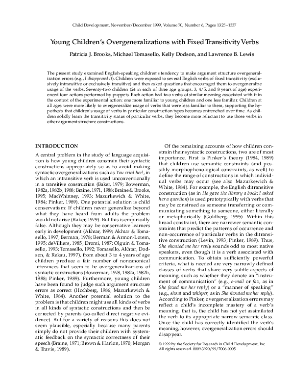 (PDF) Young Children’s Overgeneralizations with Fixed Transitivity Verbs