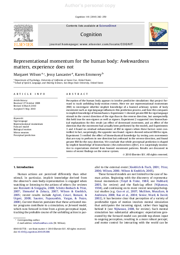 Representational momentum for the human body: biomechanical knowledge ...