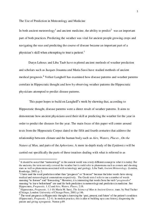 (DOC) The use of prediction in meteorology and medicine