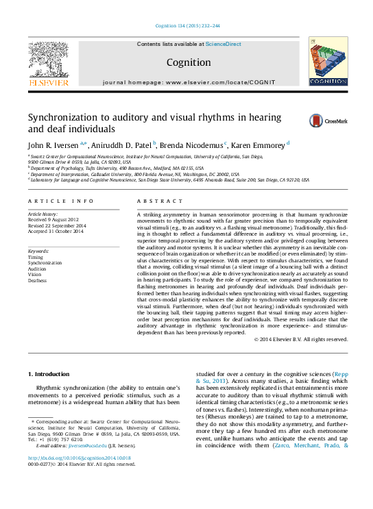 Synchronization to auditory and visual rhythms in hearing and deaf individuals
