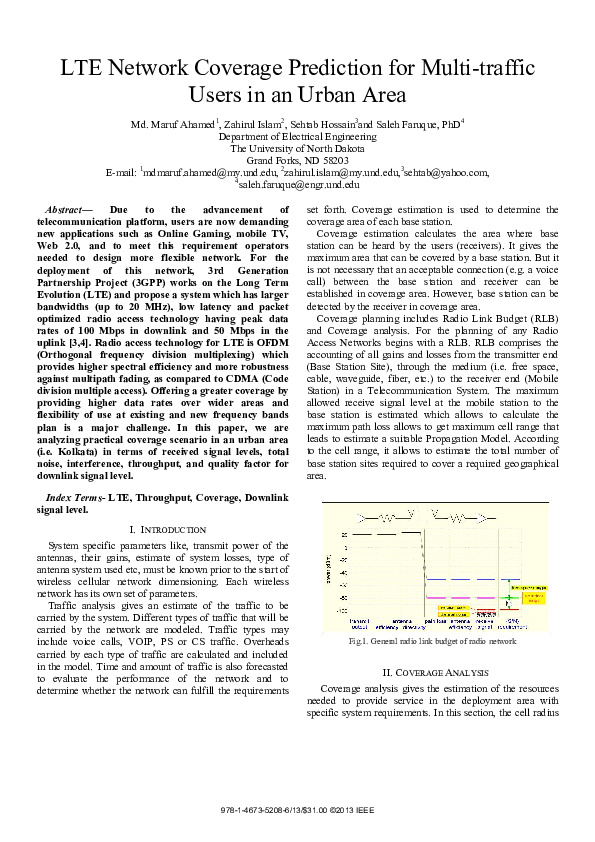 Pdf Lte Network Coverage Prediction For Multi Traffic Users In An Urban Area