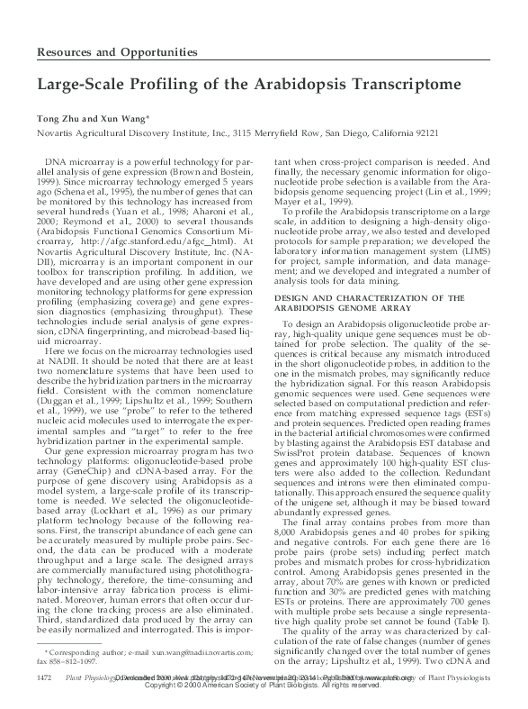 Pdf Large Scale Profiling Of The Arabidopsis Transcriptome