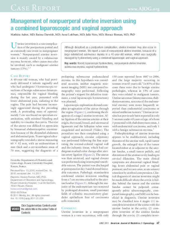 (PDF) Management of nonpuerperal uterine inversion using a combined ...