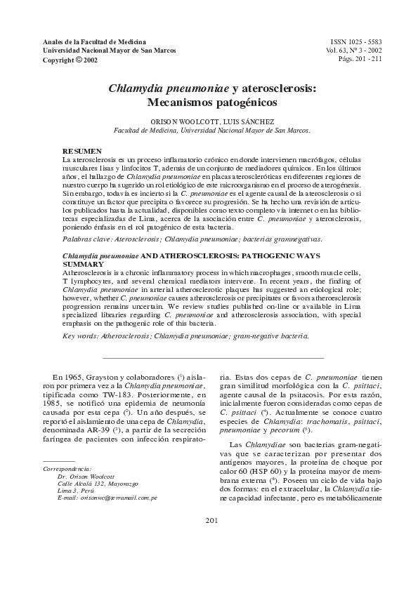 (PDF) Chlamydia pneumoniae y aterosclerosis: Mecanismos patogénicos ...