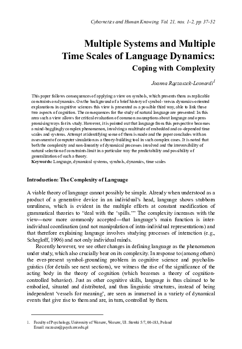 (PDF) Multiple Systems and Multiple Time Scales of Language Dynamics: Coping with Complexity