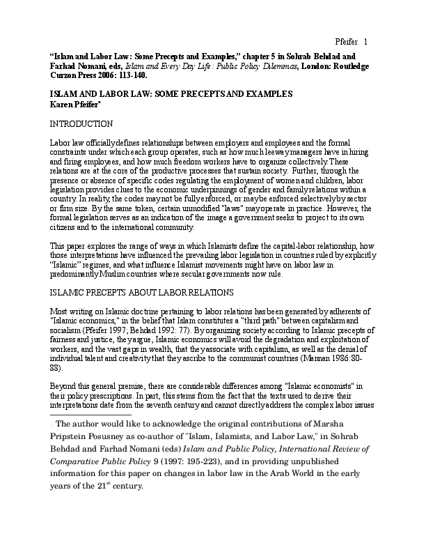 (DOC) “Islam and Labor Law: Some Precepts and Examples”