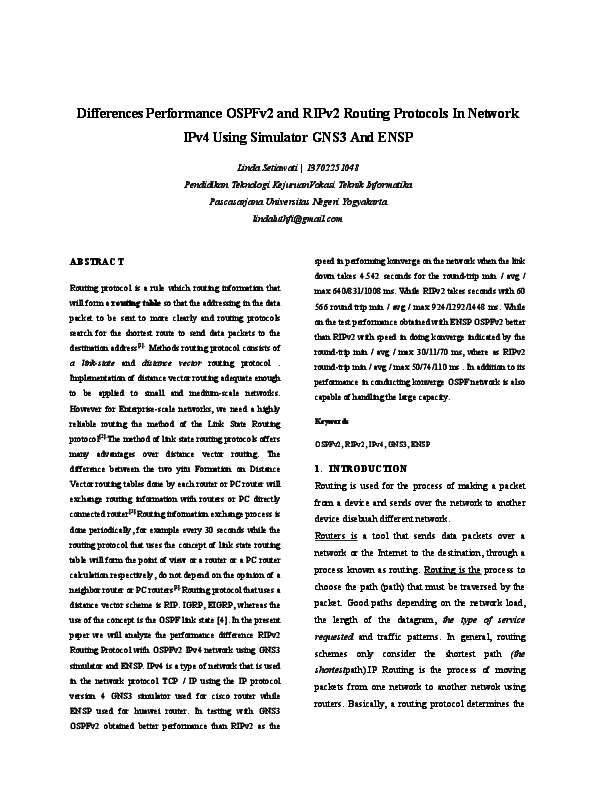 (PDF) Differences Performance OSPFv2 and RIPv2 Routing Protocols In Network IPv4 Using Simulator ...