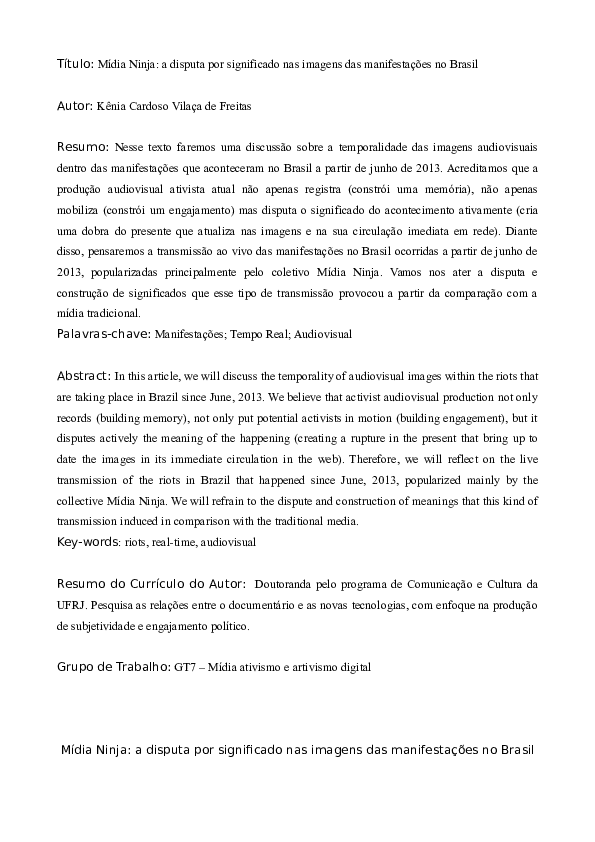 (DOC) Mídia Ninja: a disputa por significado nas imagens das ...