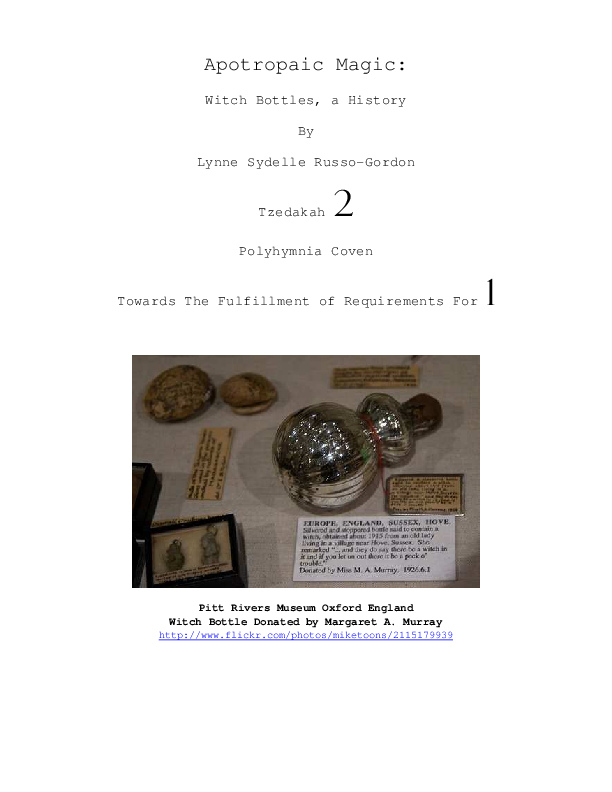 (DOC) Apotropaic Magic Witch Bottles: A History