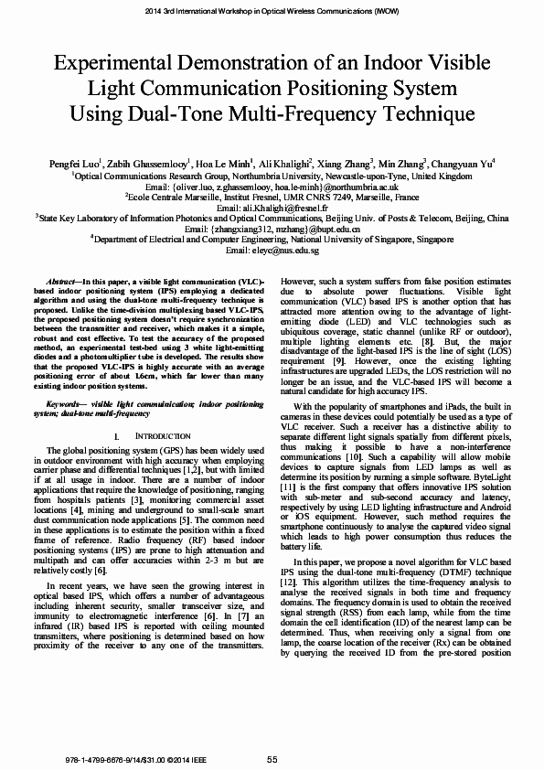 Pdf Experimental Demonstration Of An Indoor Visible Light
