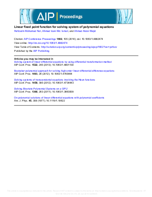 Linear Fixed Point Function For Solving System Of Polynomial Equations