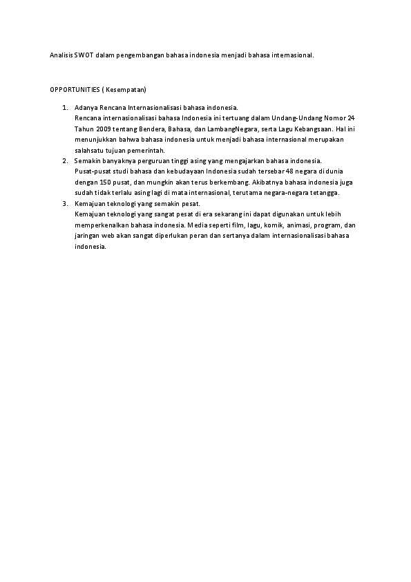 (DOC) Analisis SWOT dalam pengembangan bahasa indonesia menjadi bahasa ...