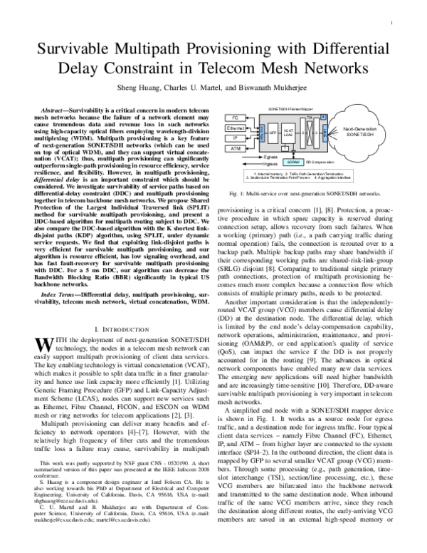 Pdf Survivable Multipath Provisioning With Differential Delay Constraint In Telecom Mesh Networks