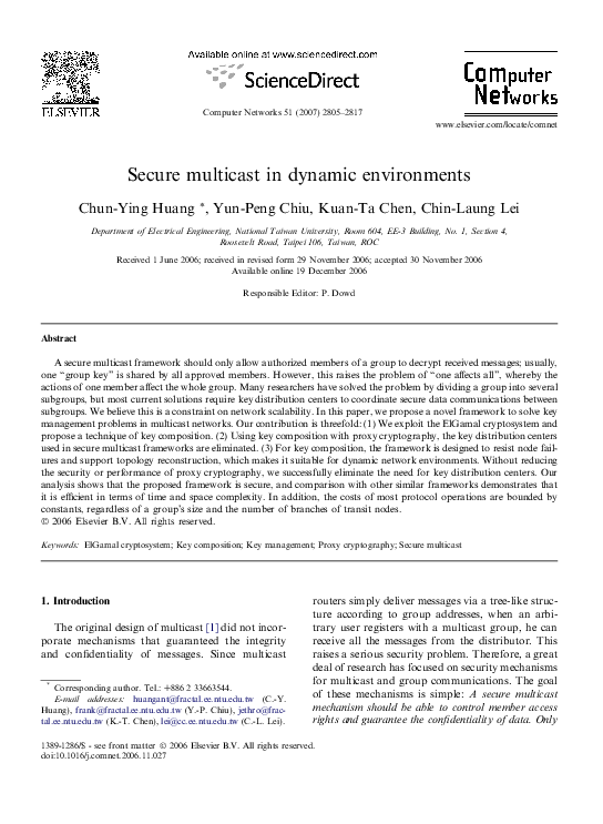 (PDF) Secure multicast in dynamic environments