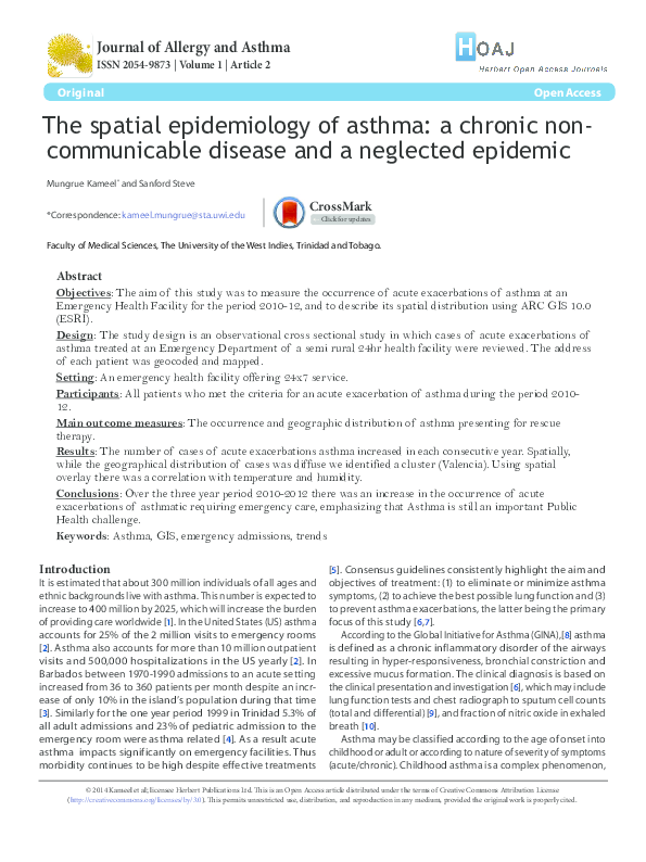 (PDF) The spatial epidemiology of asthma: a chronic non-communicable ...