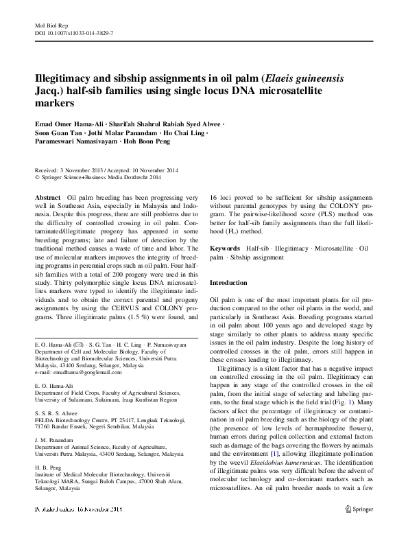 (PDF) Illegitimacy and sibship assignments in oil palm (Elaeis ...