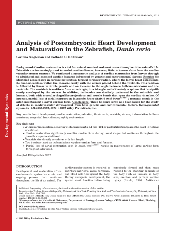 (PDF) Analysis of Postembryonic Heart Development and Maturation in ...