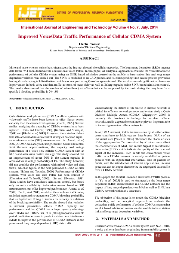 (PDF) Improved Voice/Data Traffic Performance of Cellular CDMA System
