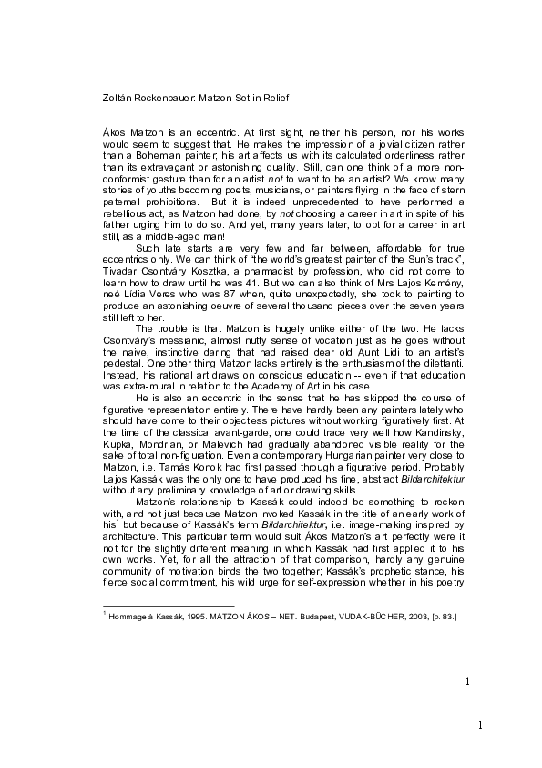 Matzon Set in Relief. [Matzon Ákos. Budapest, Faur Zsófia Galéria és ...