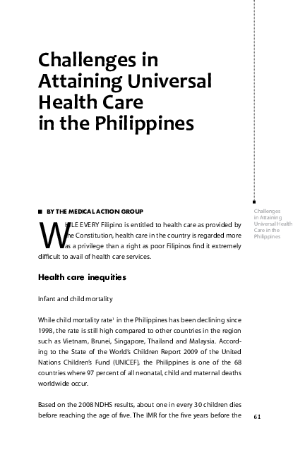 (PDF) Challenges in Attaining Universal Health Care in the Philippines
