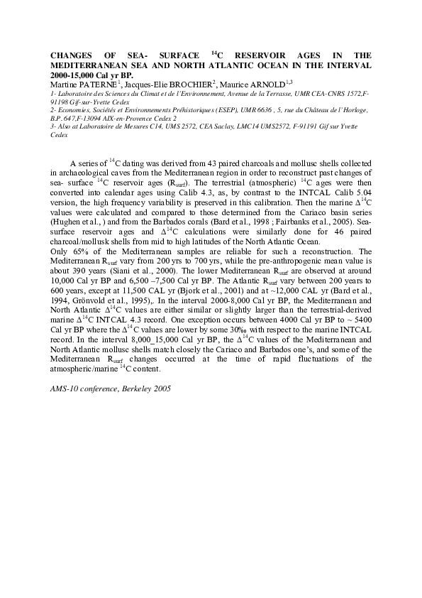 Changes of sea-surface 14C reservoir ages in the mediterranean sea and ...