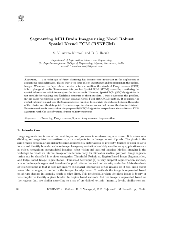 (PDF) Segmenting MRI Brain Images using Novel Robust Spatial Kernel FCM (RSKFCM)