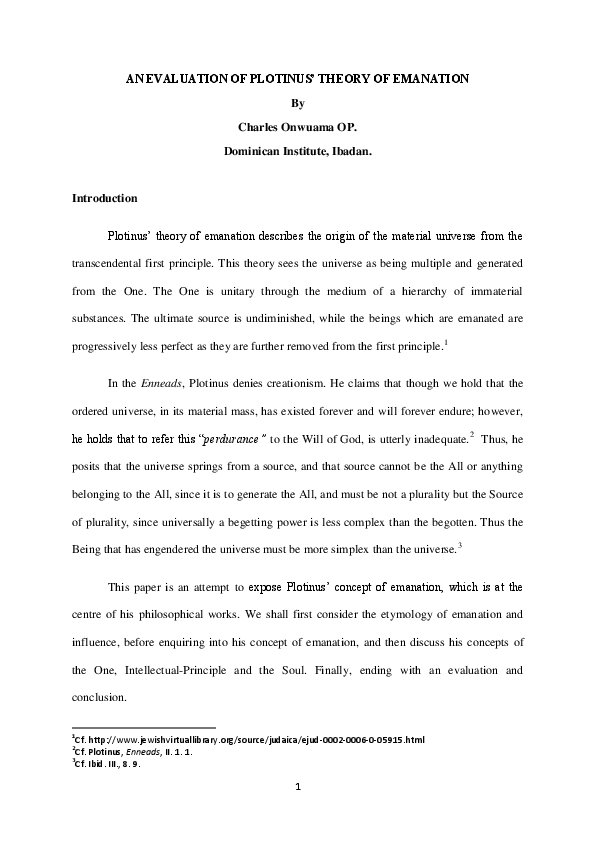 (DOC) An Evaluation of Plotinus' Theory of Emanation