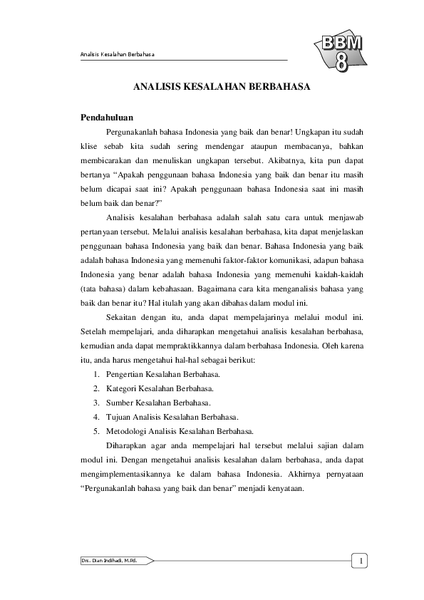 (PDF) Analisis Kesalahan Berbahasa 1 ANALISIS KESALAHAN BERBAHASA