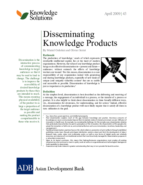 (PDF) Disseminating Knowledge Products
