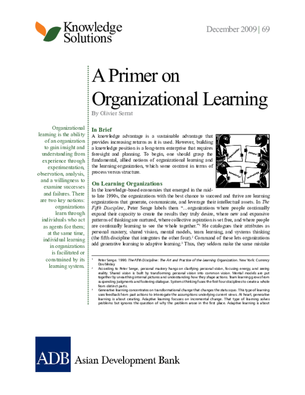 (PDF) A Primer on Organizational Learning
