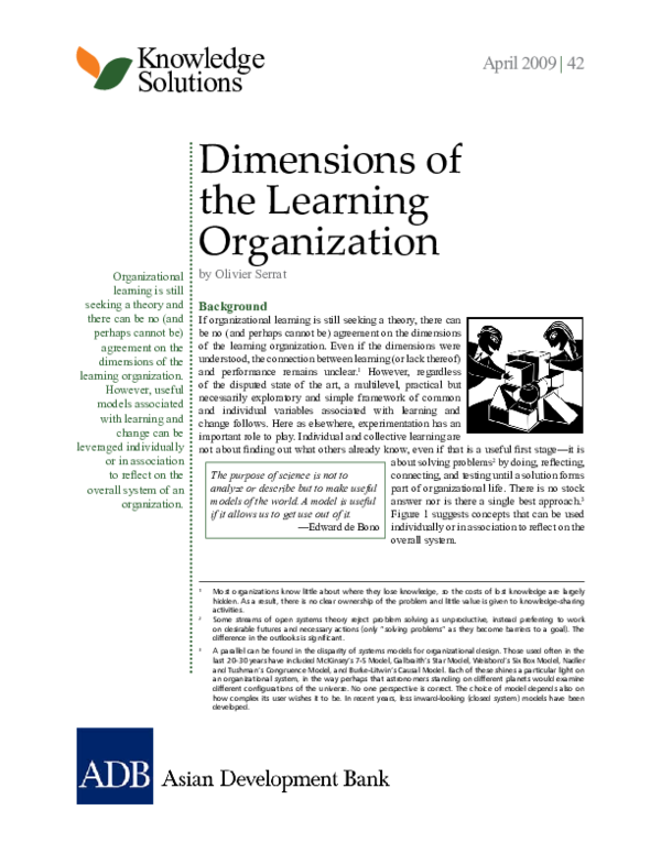 Pdf Dimensions Of The Learning Organization