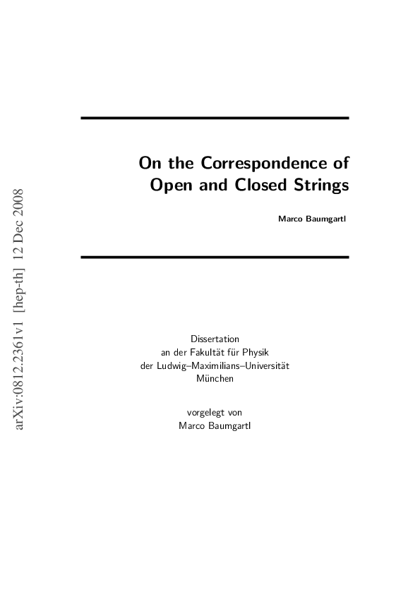 (PDF) On the Correspondence of Open and Closed Strings