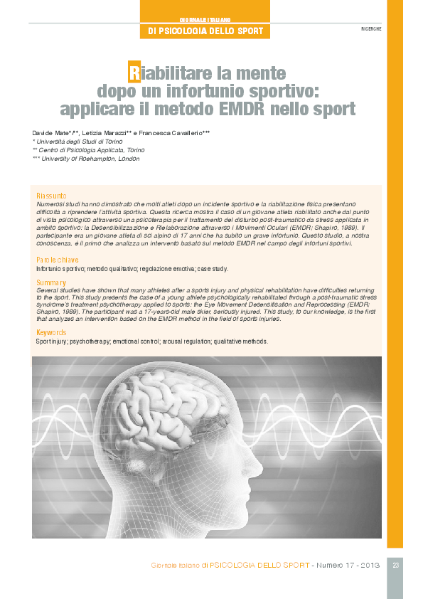 (PDF) Riabilitare la mente dopo un infortunio sportivo: Applicare il ...