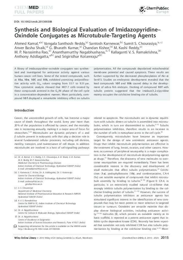 (PDF) Synthesis and Biological Evaluation of Imidazopyridine– Oxindole ...