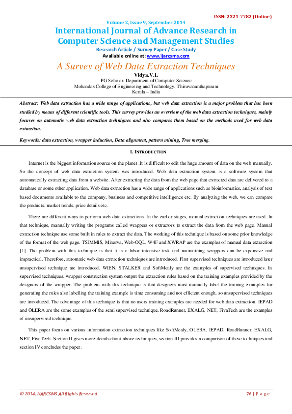 Pdf A Survey Of Web Data Extraction Techniques