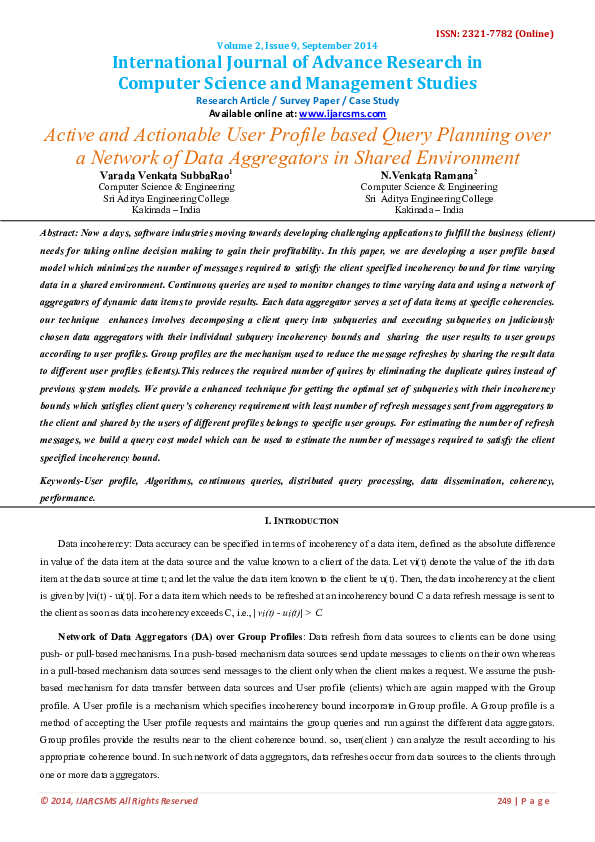 (PDF) Active and Actionable User profile based Query planning over a network of data Aggregators ...