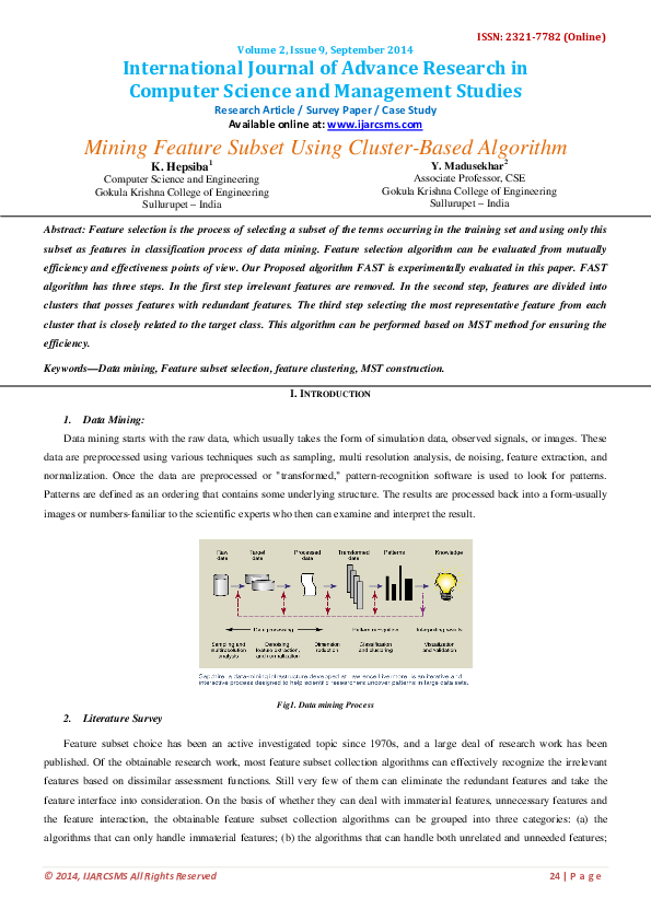 Pdf Mining Feature Subset Using Cluster Based Algorithm 8198
