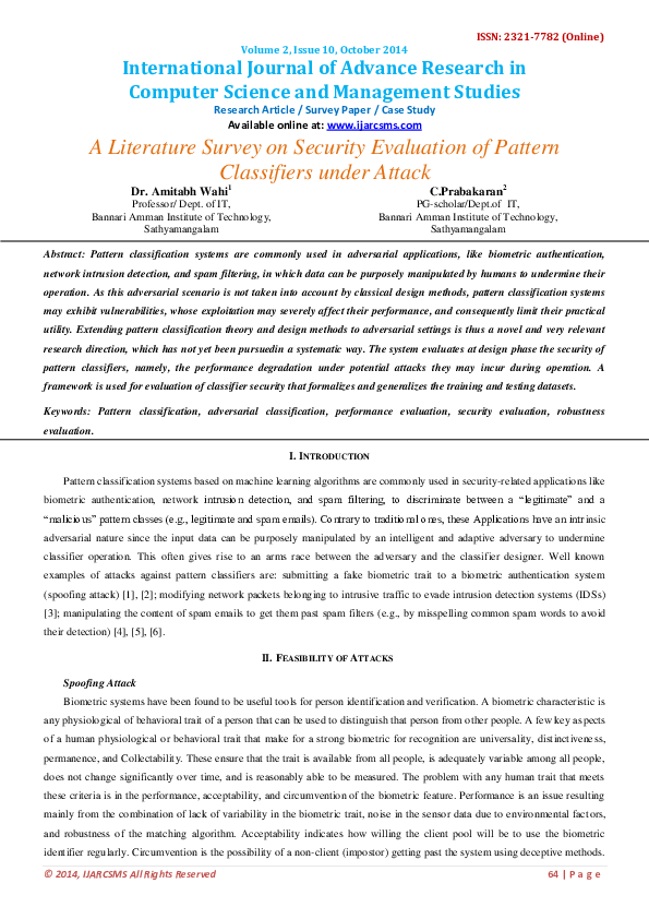 Pdf A Literature Survey On Security Evaluation Of Pattern Classifiers