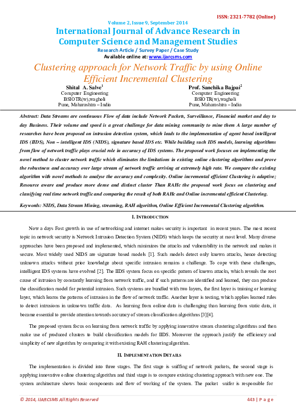 Pdf Clustering Approach For Network Traffic By Using Online Efficient Incremental Clustering