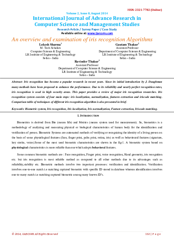 (PDF) An overview and examination of iris recognition Algorithms