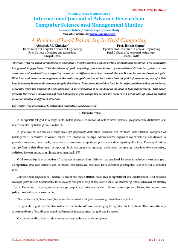 Pdf A Review Of Load Balancing In Grid Computing International