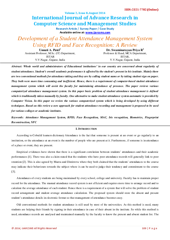 (PDF) Development of a Student Attendance Management System Using RFID ...